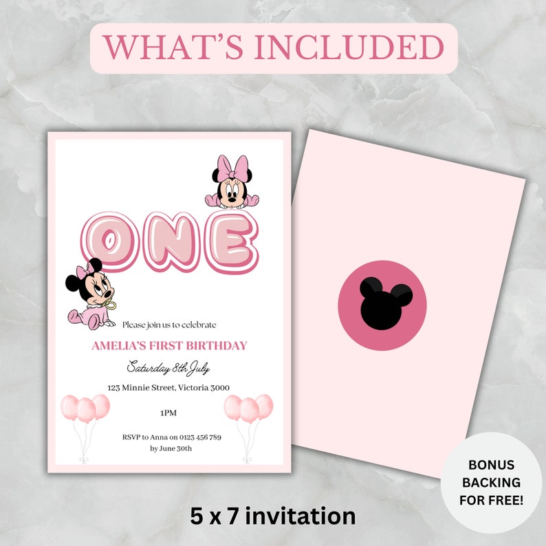 Minnie Mouse 1st Birthday Invitation Digital Download Instant - Etsy