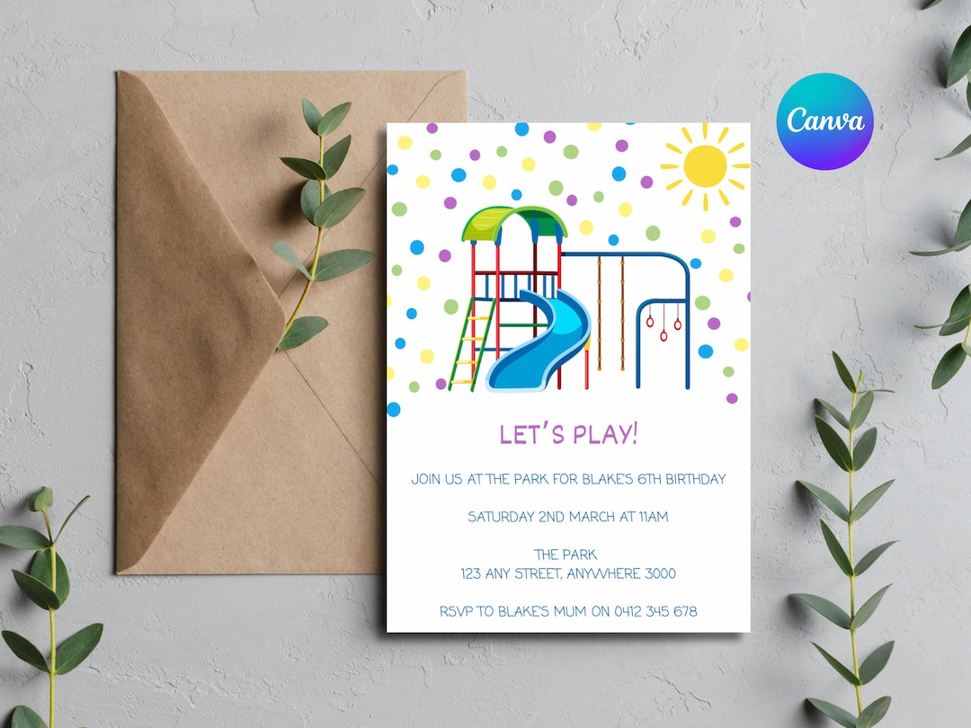 Playground Birthday Invitation, Park Party, Editable Template, Kids ...