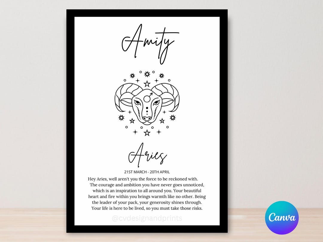 Personalised Aries Zodiac Sign Poster, Star Sign Wall Art, Home Decor ...