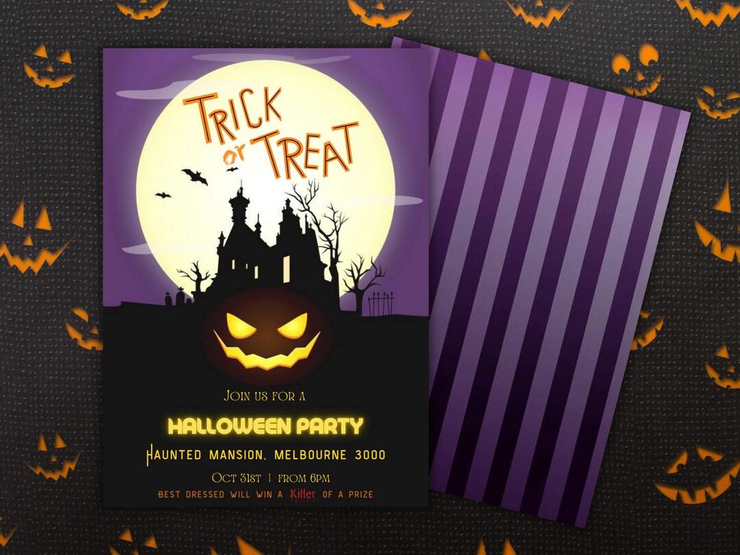 Editable Trick or Treat Halloween Party Invitation, Spooky Season Party ...