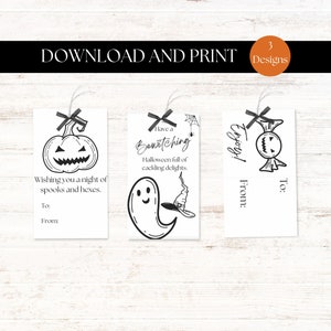 Halloween Gift Tags Printable, Minimalist, Ghosts and Witches, Favor ...
