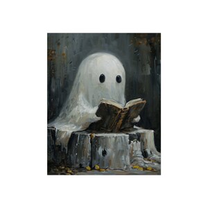 Ghost Book Nook, Cute Ghost Reading a Book Art Print | Cute Spooky ...