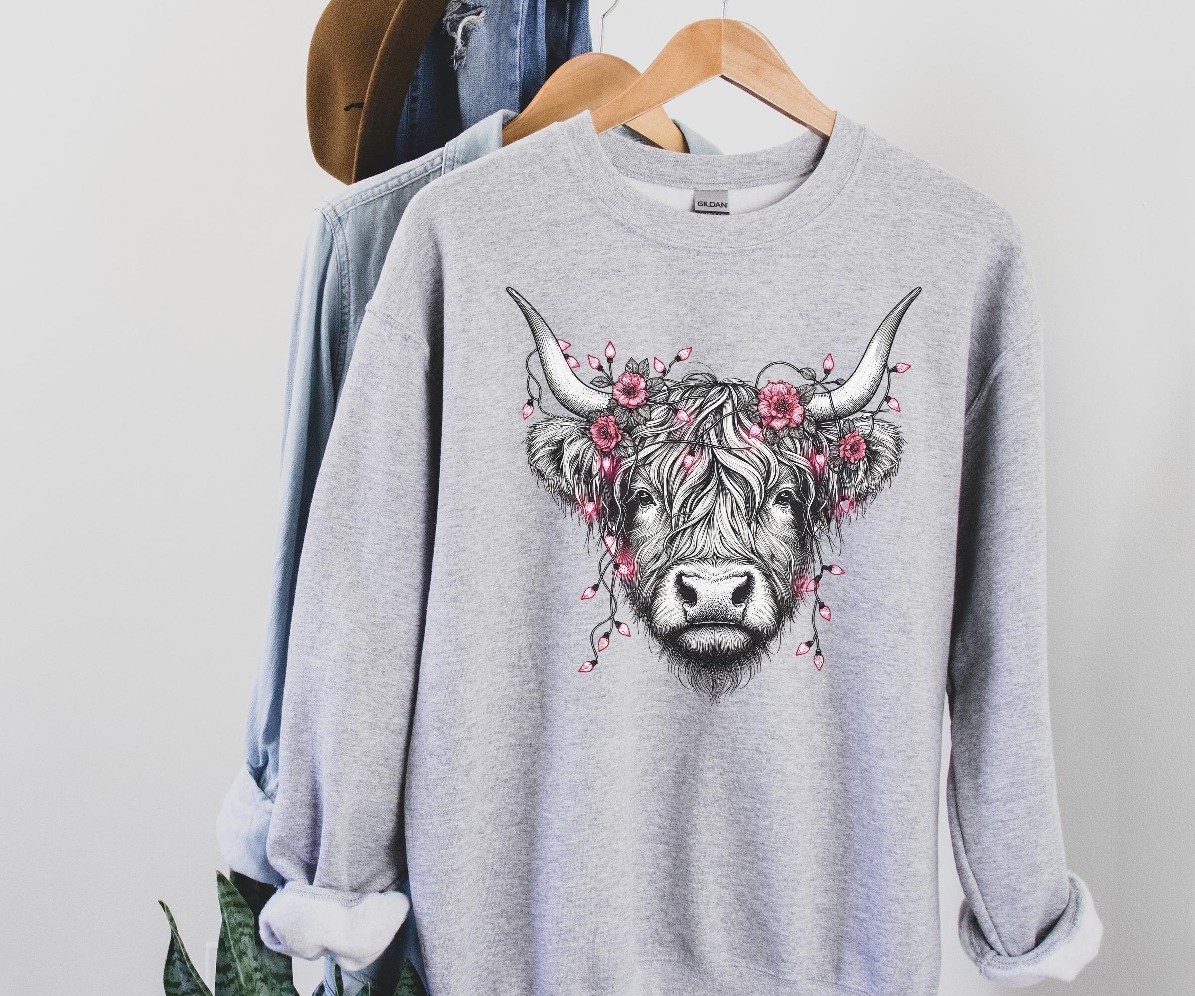 Scottish Highland Cow Sweatshirt, Valentines Day, Gift for Her, Gift ...
