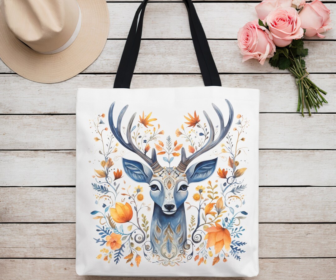 Floral Tote Bag, Deer Hunting Tote, Canvas Tote Bag, Shopping Bag, Gift ...