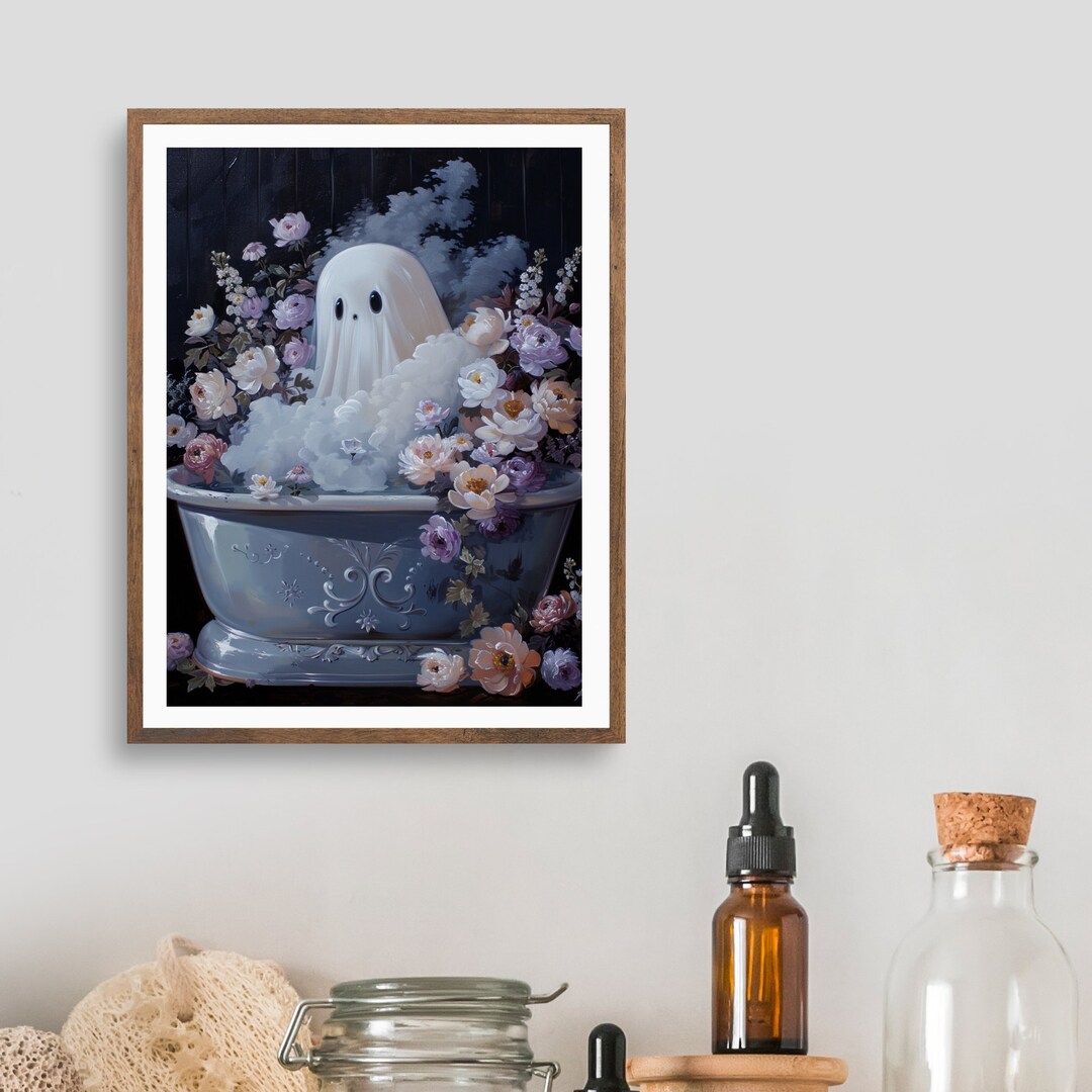 Ghost in the Bathtub, Halloween Decor, Ghost Bathroom Print, Art Poster ...