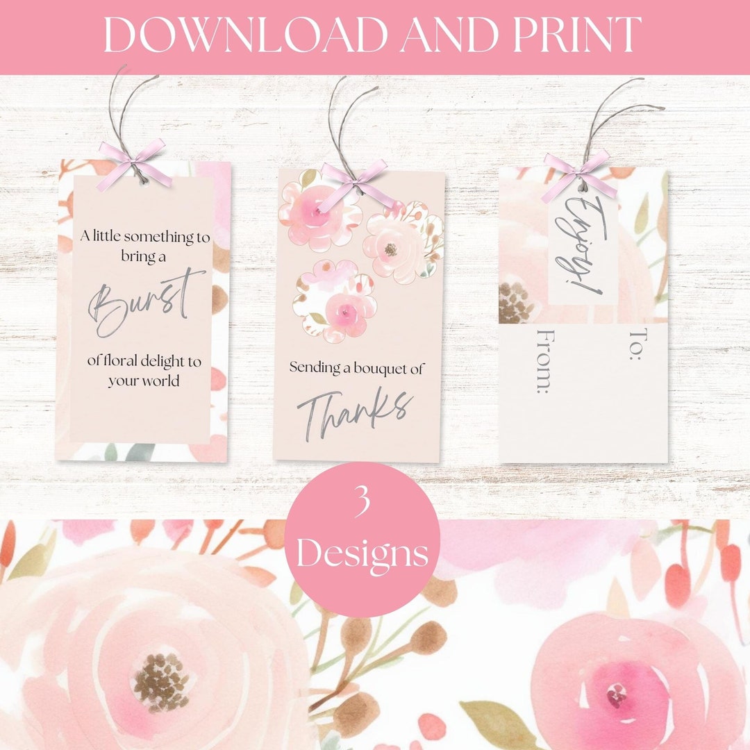 Pink Floral Gift Tags, Printable to and From, Flowers Floral, Gratitude ...