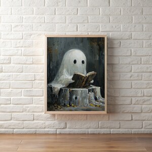 Ghost Book Nook, Cute Ghost Reading a Book Art Print | Cute Spooky ...