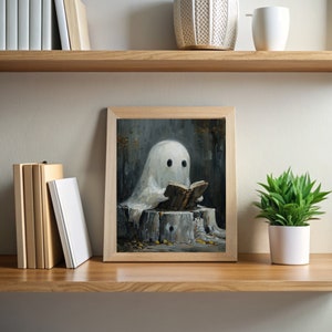 Ghost Book Nook, Cute Ghost Reading a Book Art Print | Cute Spooky ...