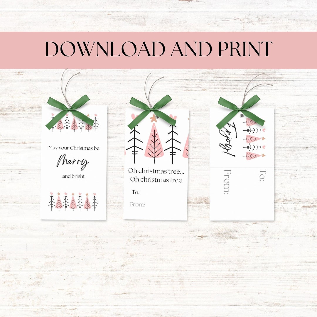 Printable Pink Christmas Gift Tags, Printable to and From, Modern ...