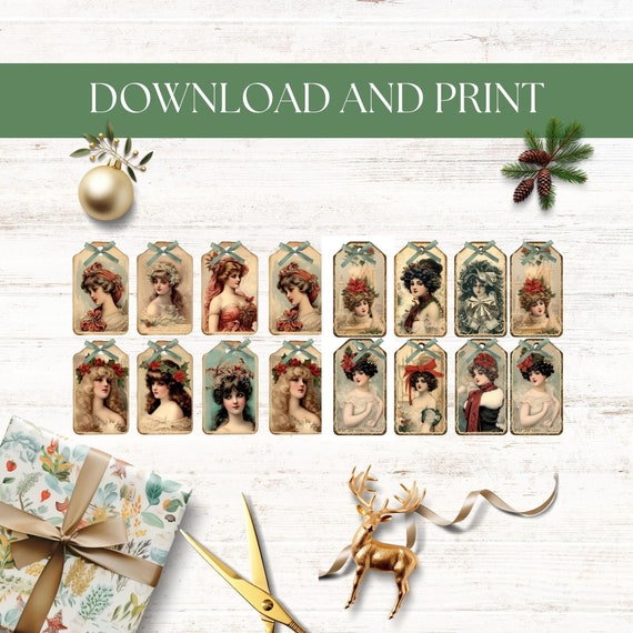 Victorian Christmas Printable Gift Tags Premium Vector | Set Of