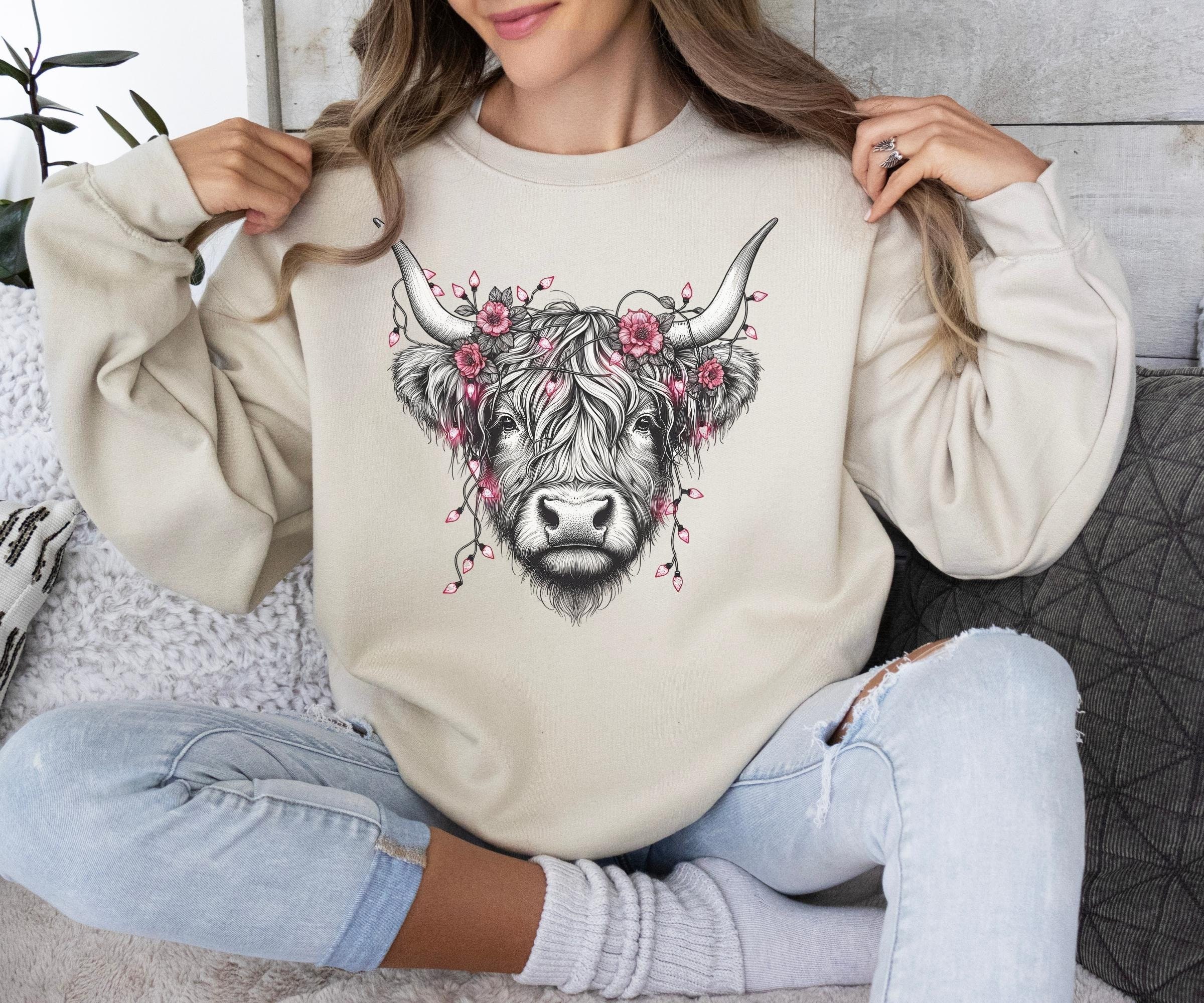 Scottish Highland Cow Sweatshirt, Valentines Day, Gift for Her, Gift ...
