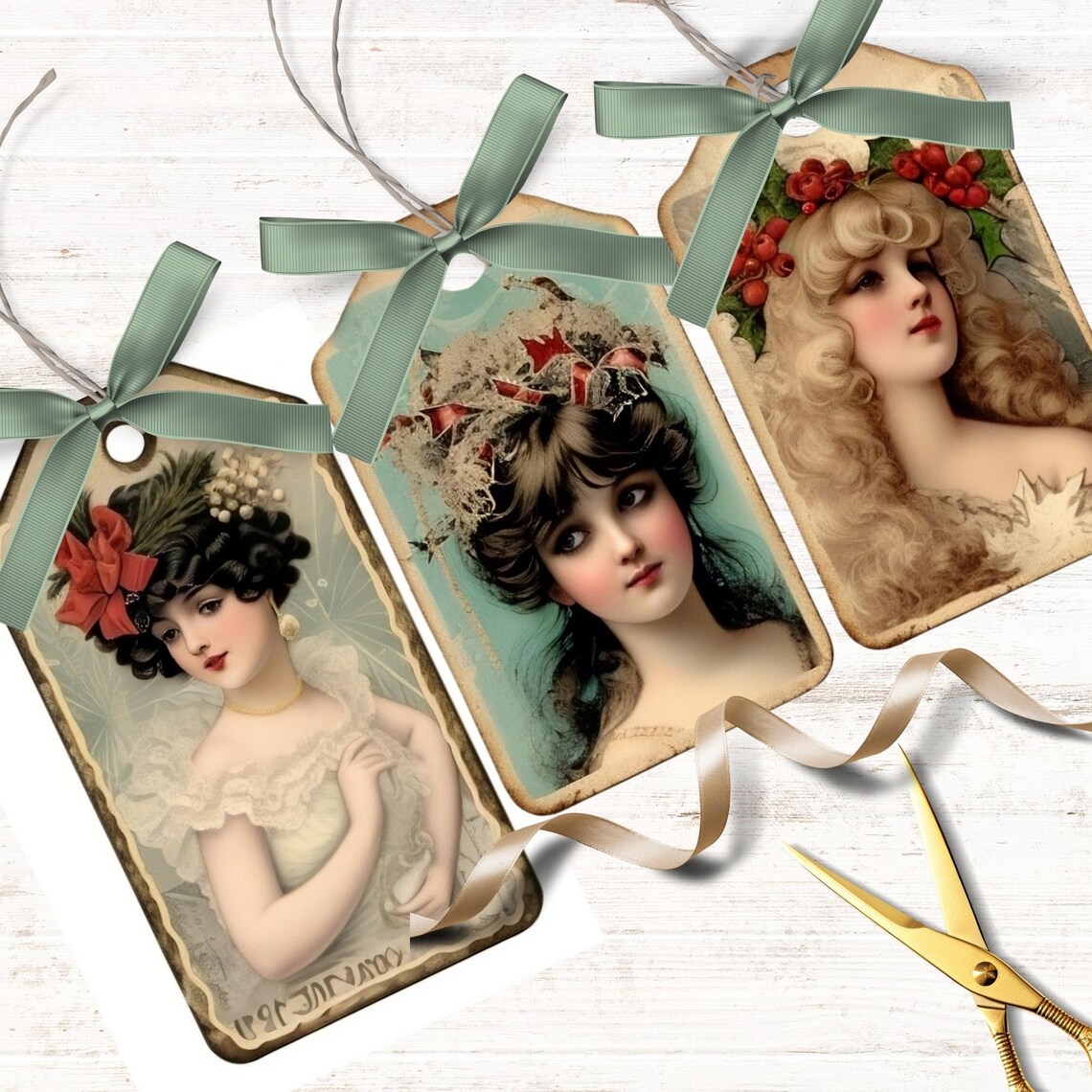 Printable Christmas Gift Tags Victorian Christmas Feminine - Etsy