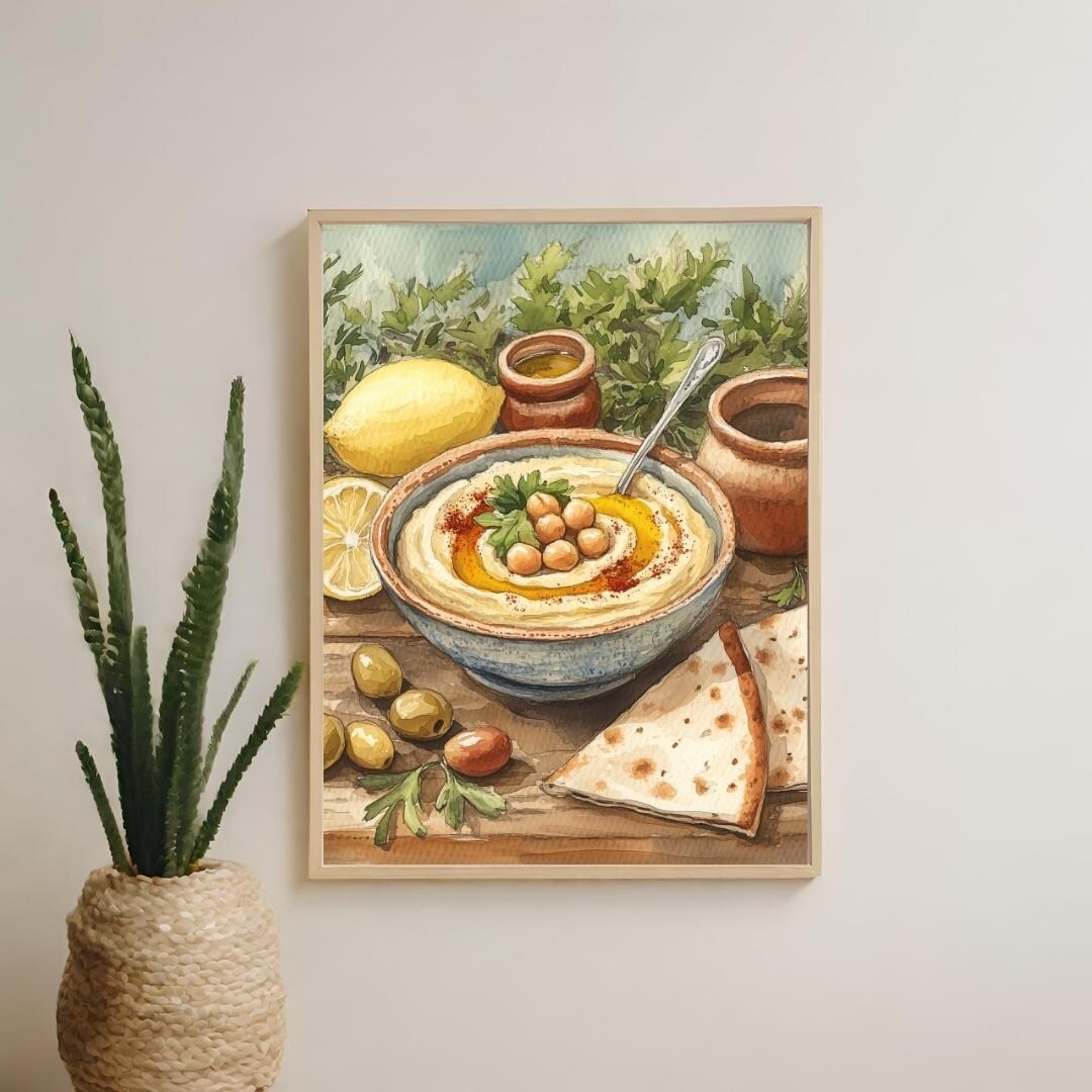 Hummus Art, Palestine Poster, Hummus Recipe Print, Lebanese Food Art ...