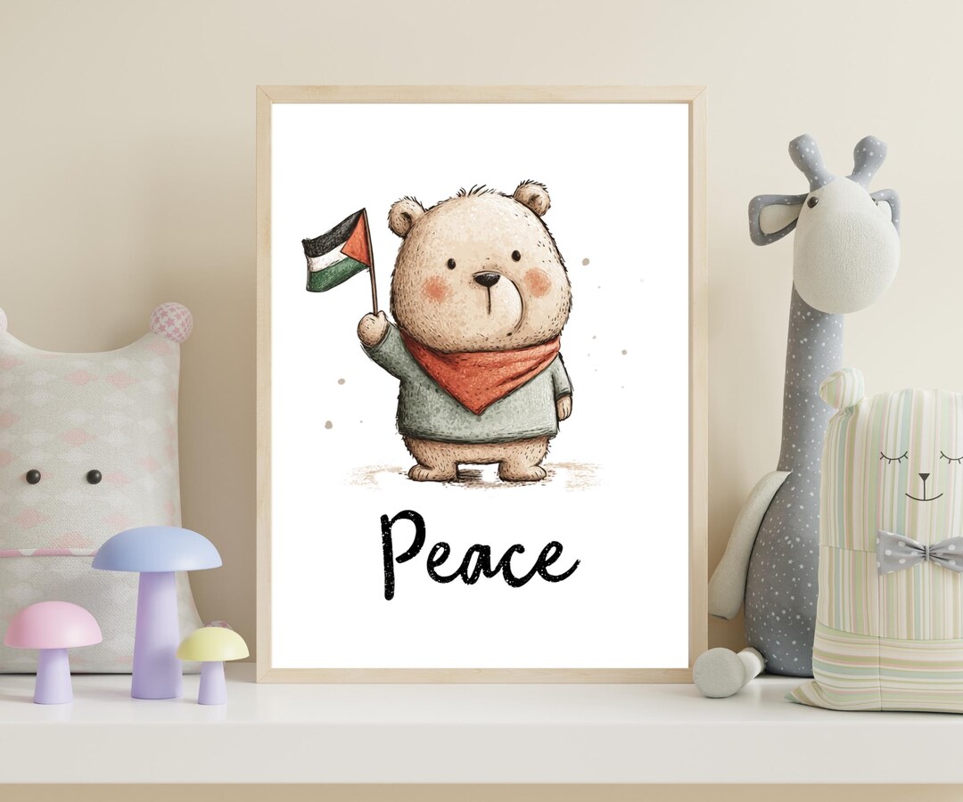 Palestine Bear Art Print: Watercolor Nursery Decor, Peaceful Message - Etsy