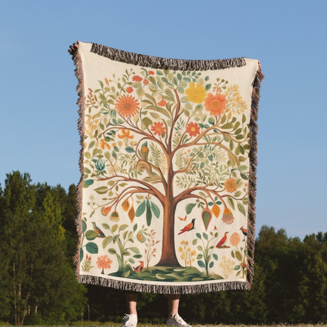 Tapestry Throw Blanket, Tree of Life, Cottagecore Style Tapestry ...