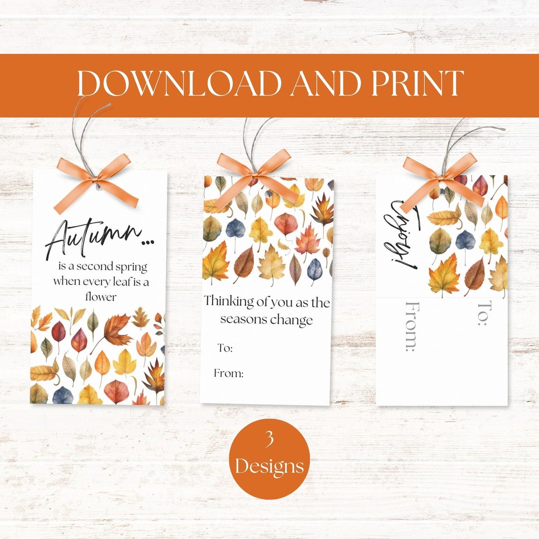 Fall Leaves Gift Tags, Printable to and From, Autumn Floral, Gratitude ...