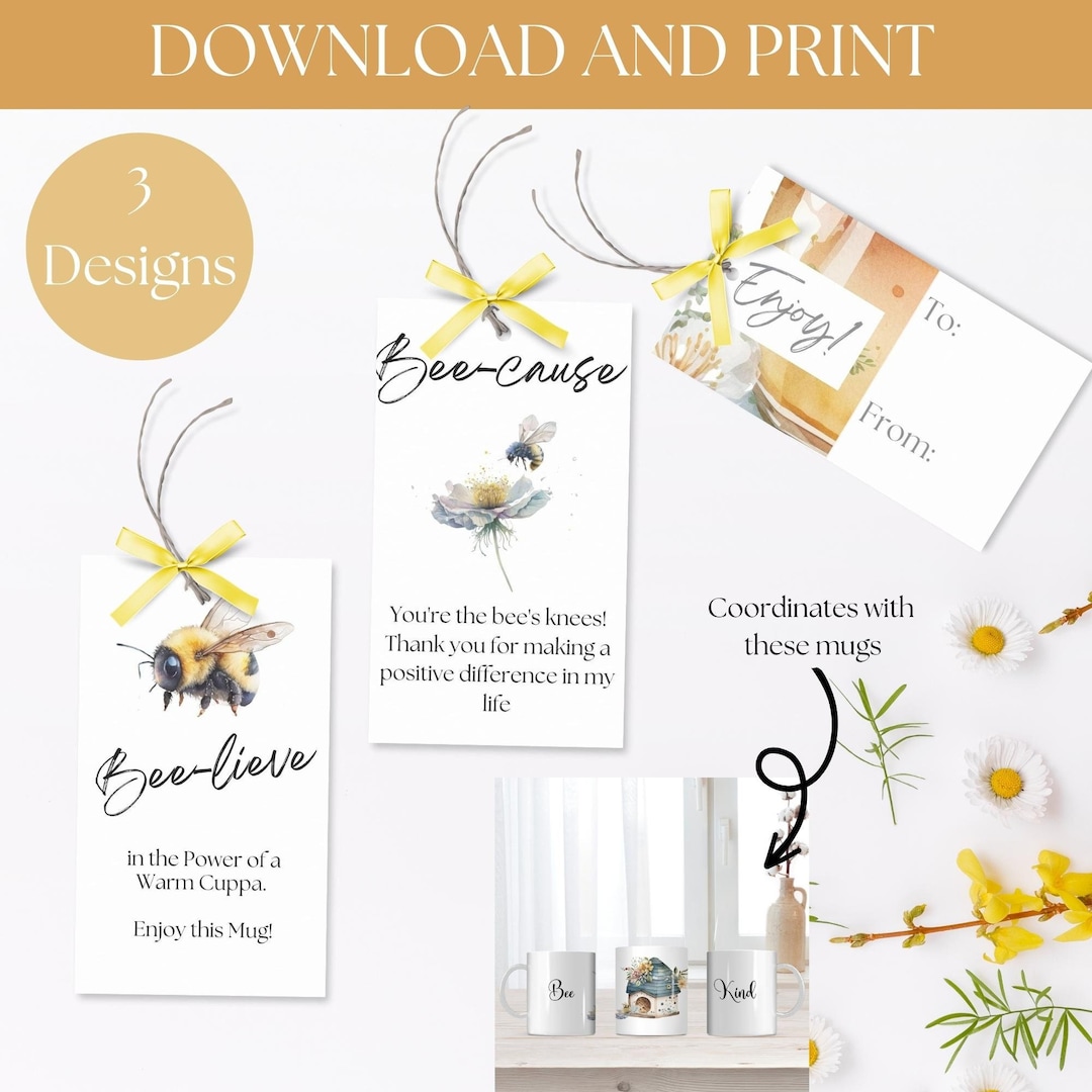 Bee Gift Tags, Printable to and From, Honey Bee Floral, Gratitude ...