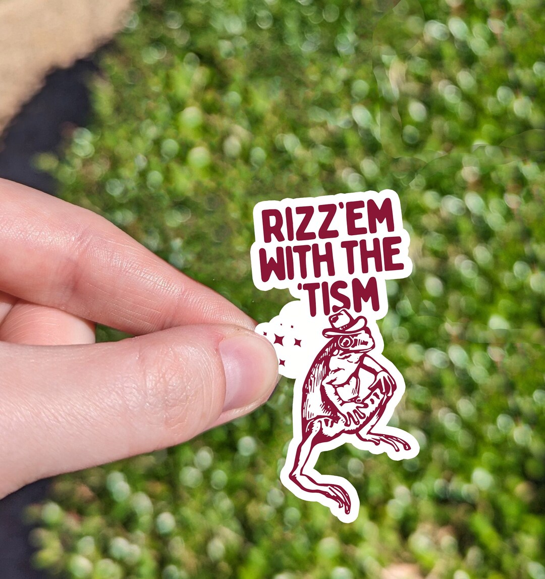 Rizz Em With the Tism Sticker, Frog Sticker, Cowboy Frog Decal, Funny ...