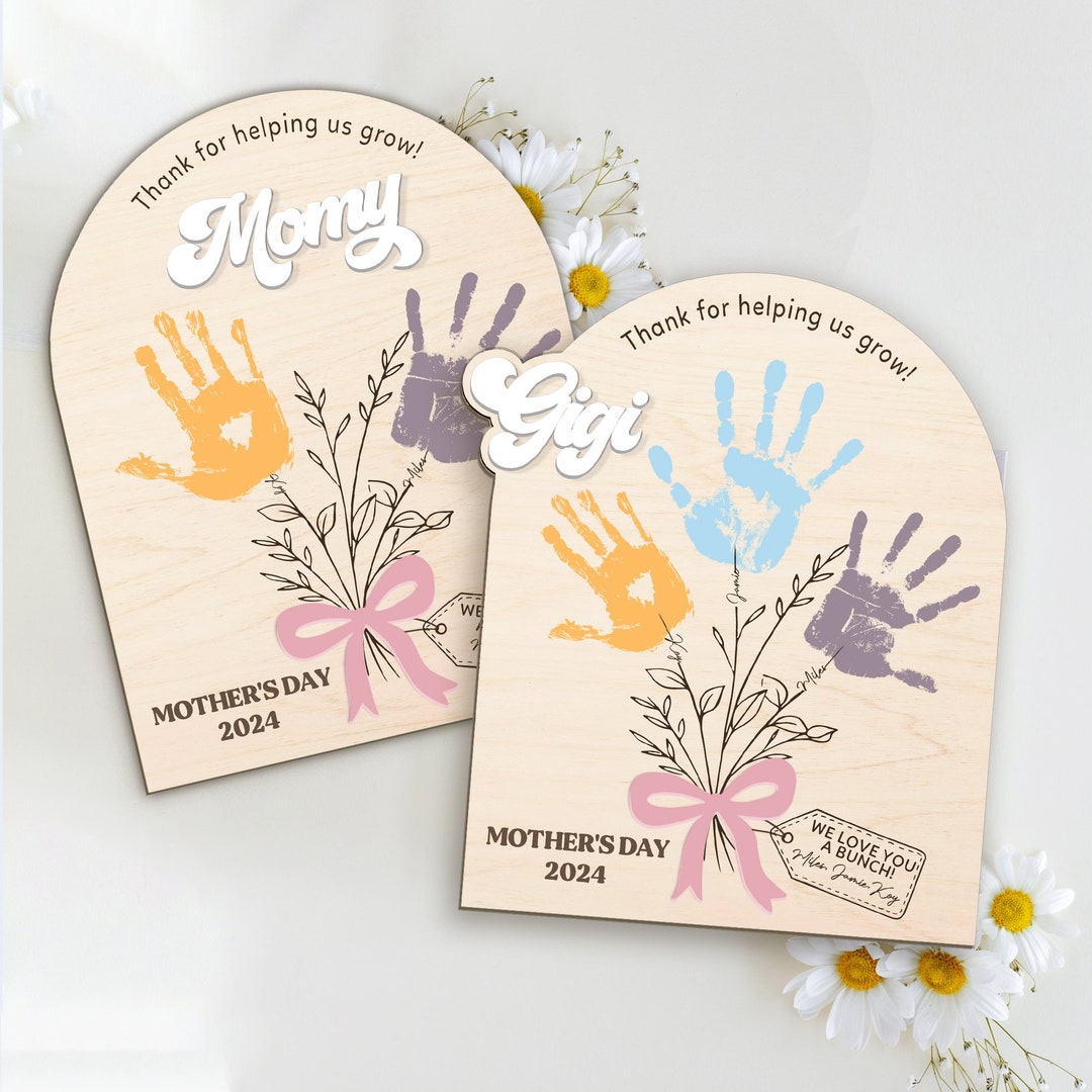 DIY Mothers Day Flower Handprint, Personalized Gift for Mom, Handprint ...