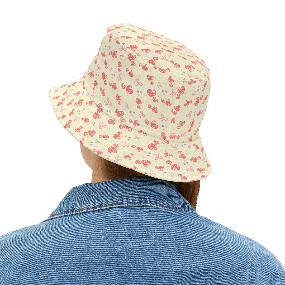 Heart Doodle With Coquettish Bow Bucket Hat | Cute Heart Bow Pattern - Etsy