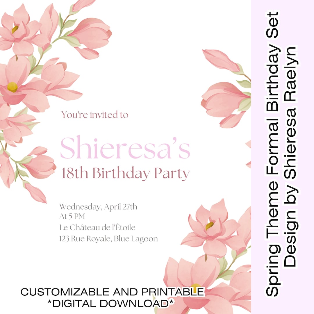 Spring Theme Birthday Invitation Template, Printable and Customizable ...