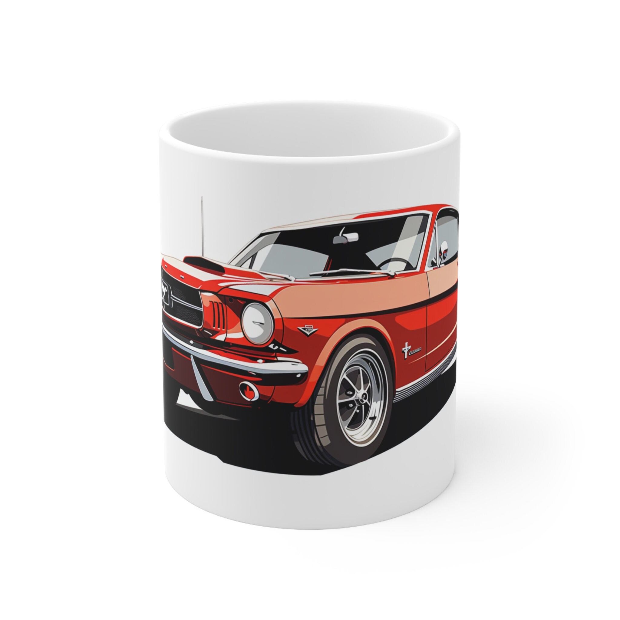 Vintage-inspired Ford Mustang Coffee Mug: Classic Car Illustration on ...