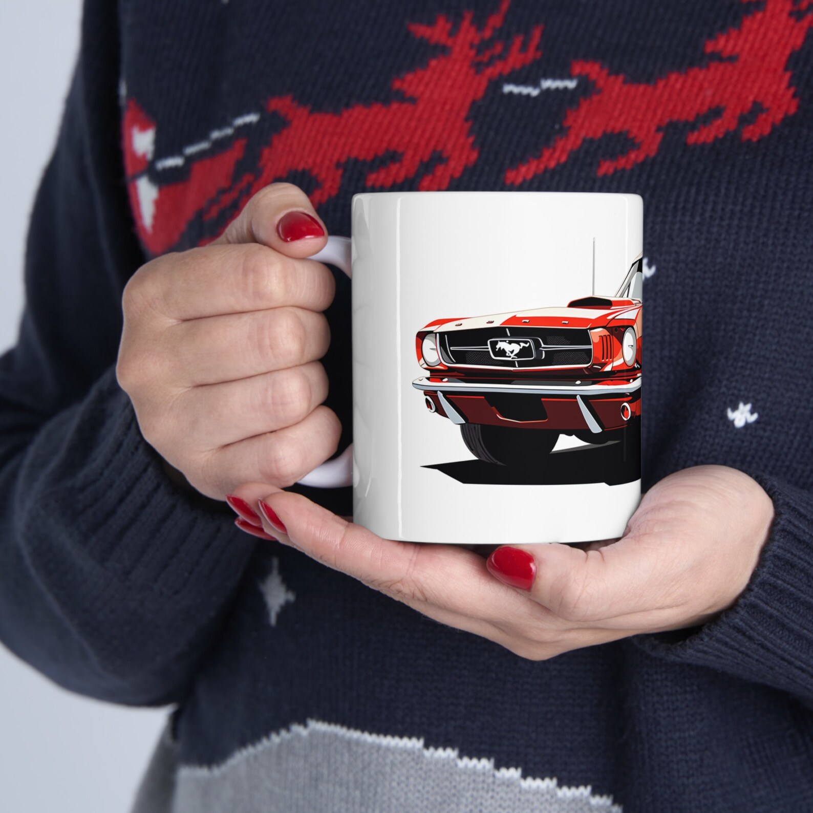 Vintage-inspired Ford Mustang Coffee Mug: Classic Car Illustration on ...