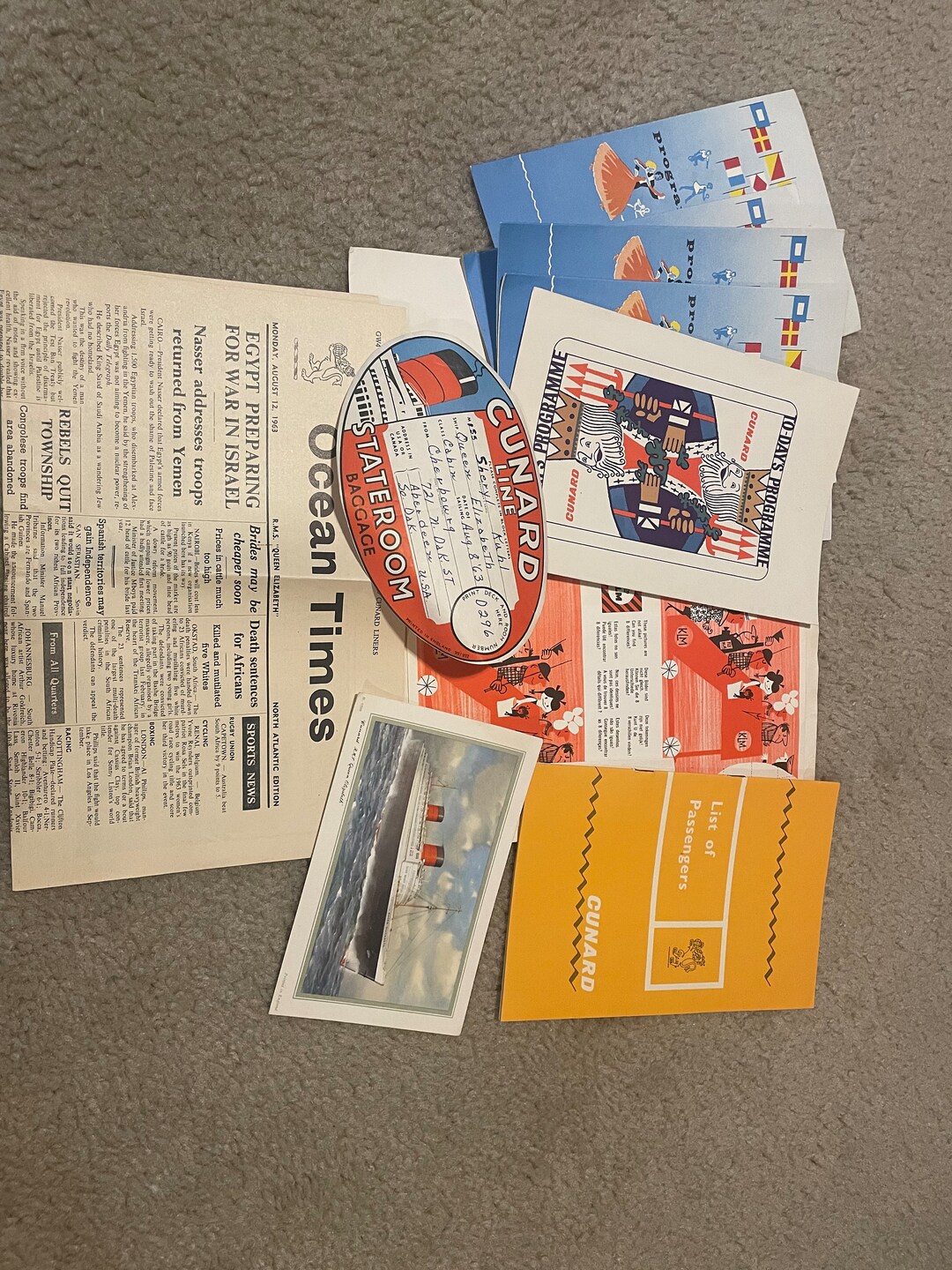 RMS Queen Elizabeth Cunard Lines Programs, Passenger List - Etsy