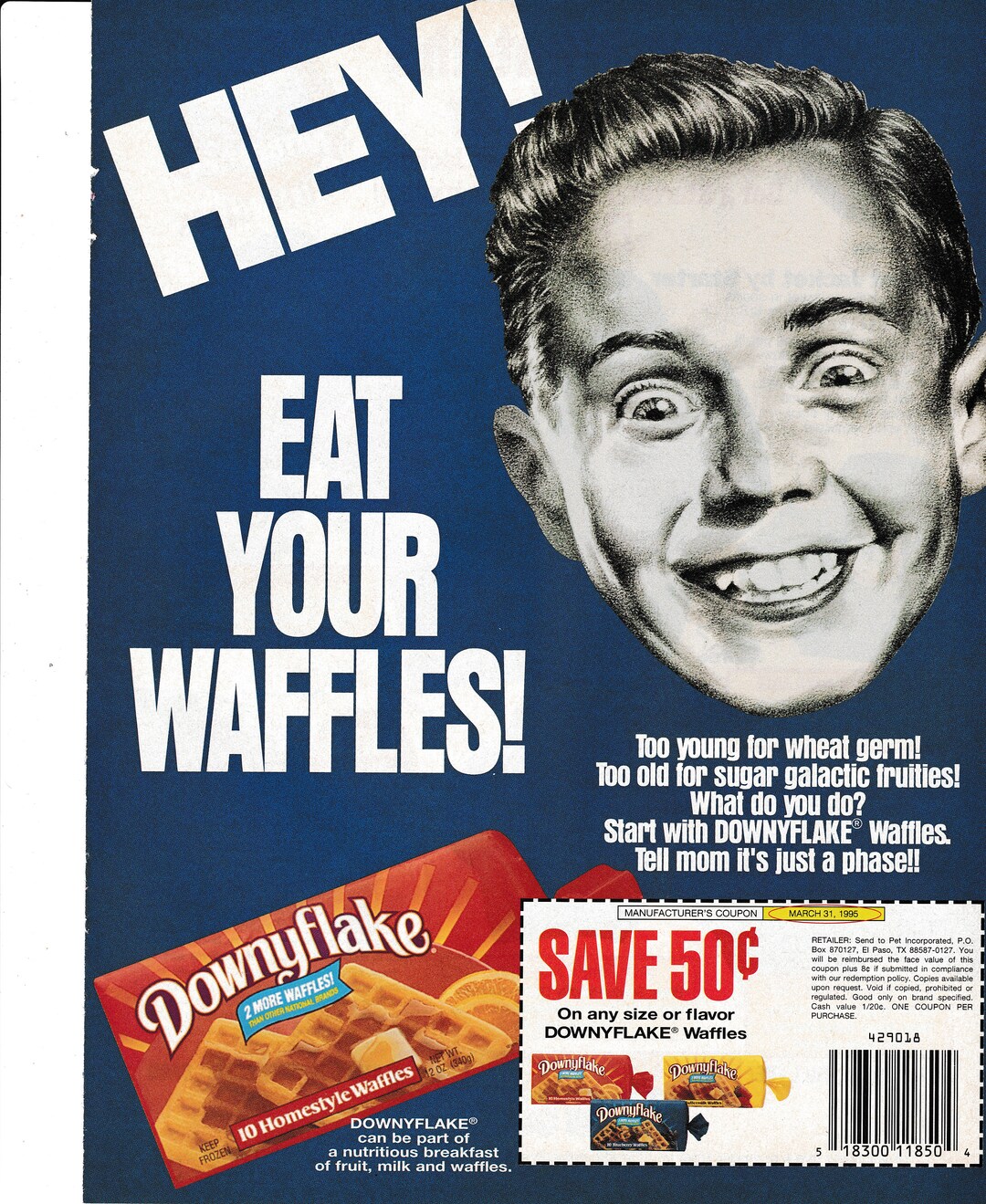 Downyflake eat Your Waffles Print Ad 1994 - Etsy