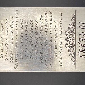 10 Year Anniversary | Aluminum Anniversary Gift| Poem| Engraved ...