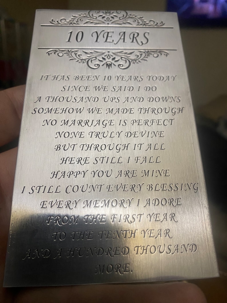 10 Year Anniversary | Aluminum Anniversary Gift| Poem| Engraved ...