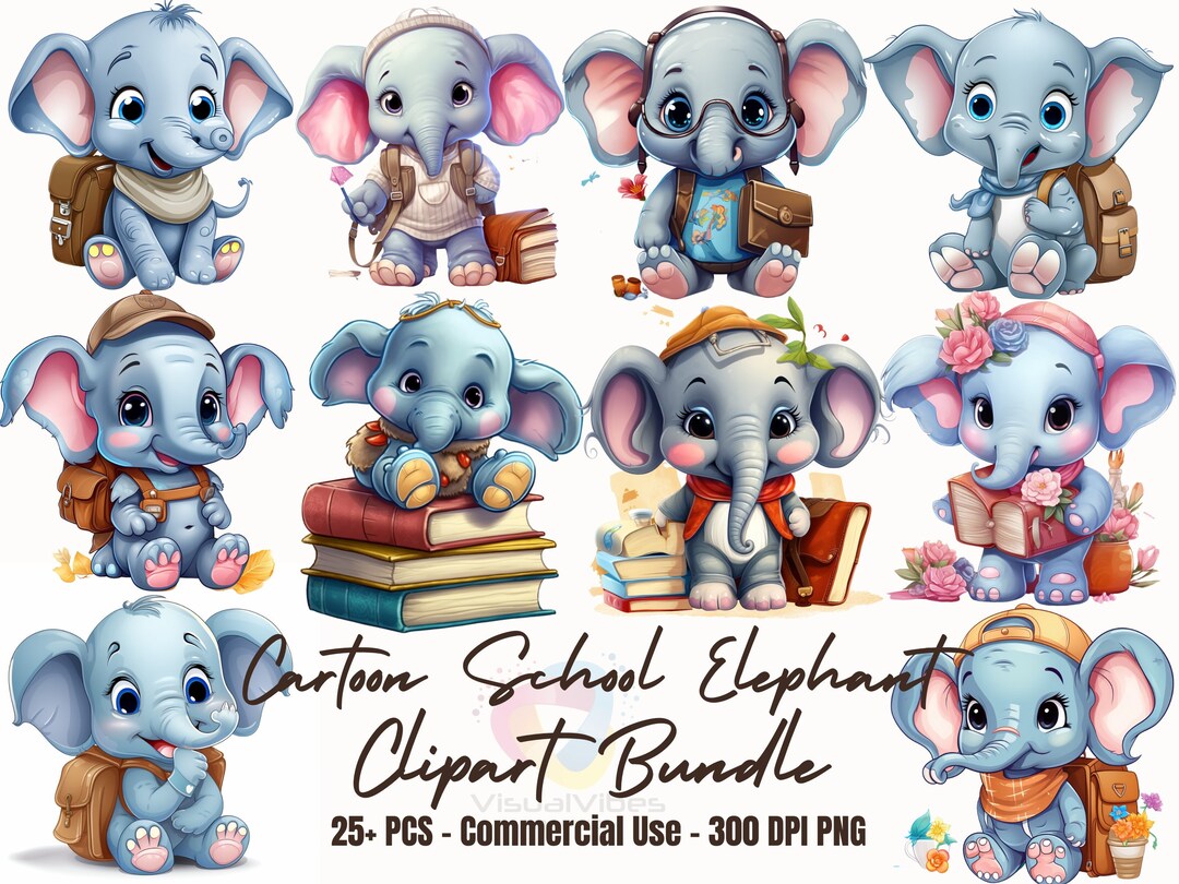 25+ Cute Baby Cartoon Elephant Clipart Back to School Sticker | PNG ...