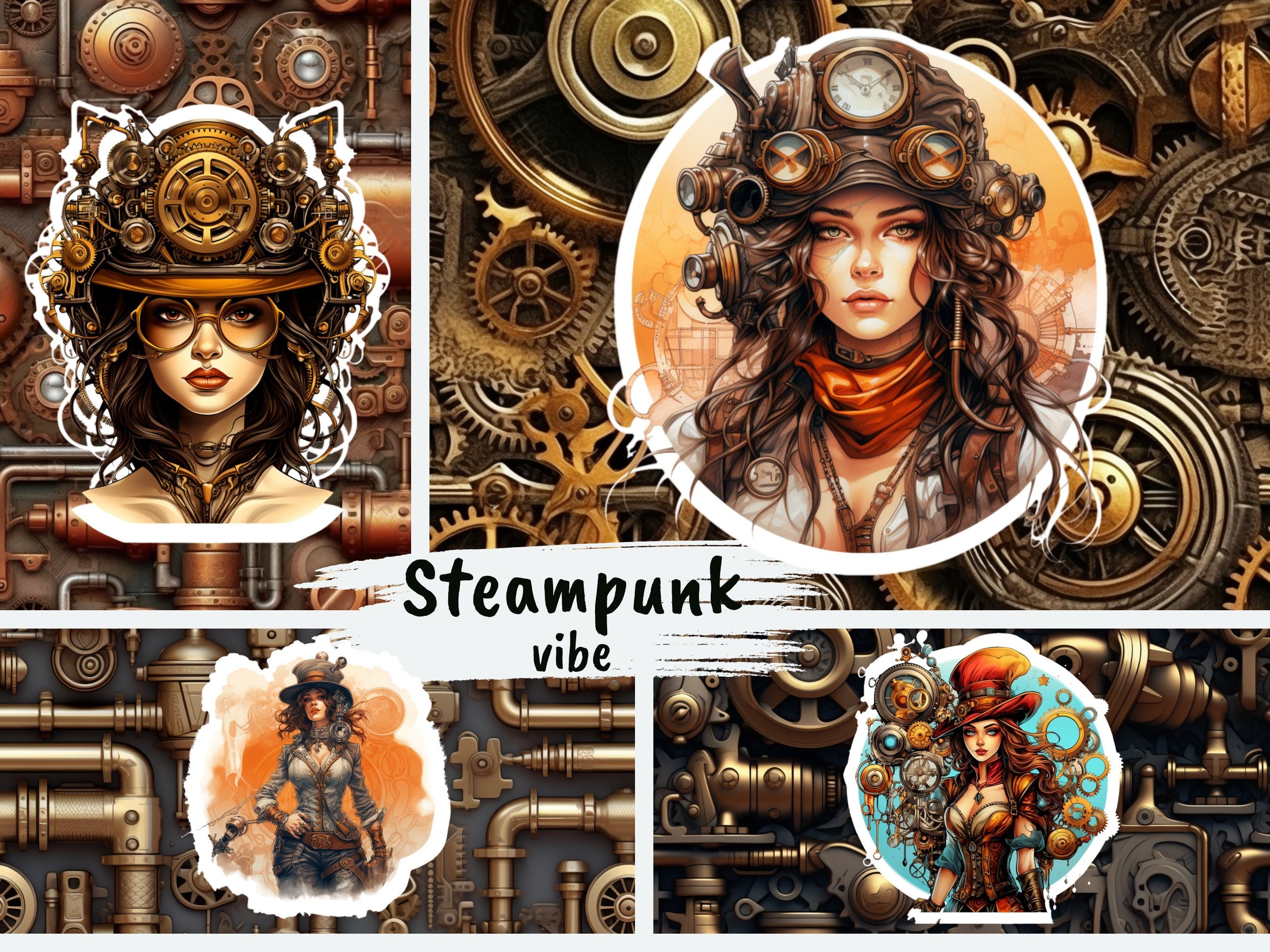 25 High Detailed Steampunk Woman Portraits Clipart Bundle Steampunk Png ...