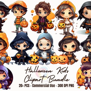 20+ Cute Cartoon Kids in Halloween Costume Clipart Bundle | Kids ...
