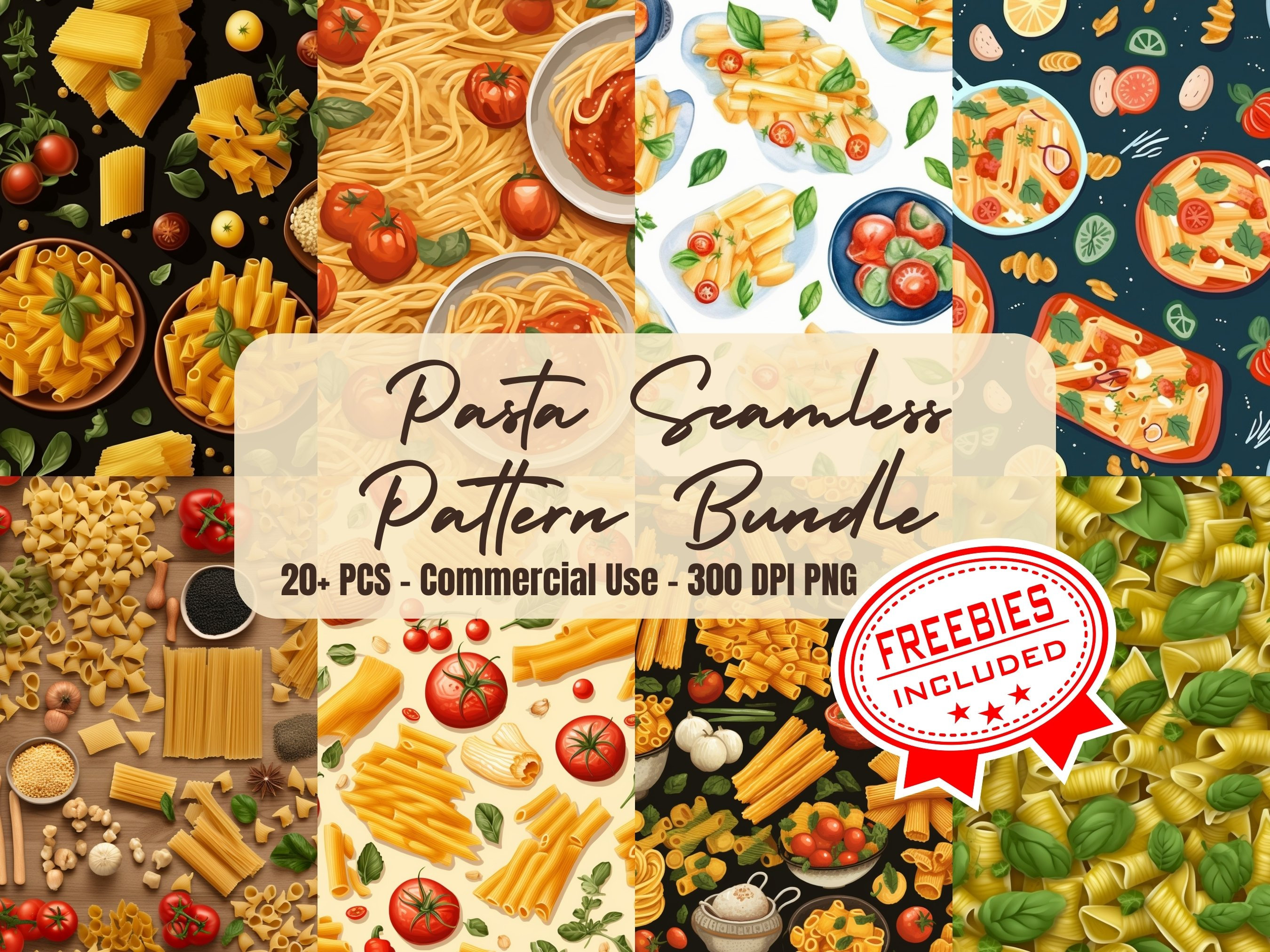 20 Pasta Themed Seamless Pattern Bundle 300dpi Kitchen Decor Food ...