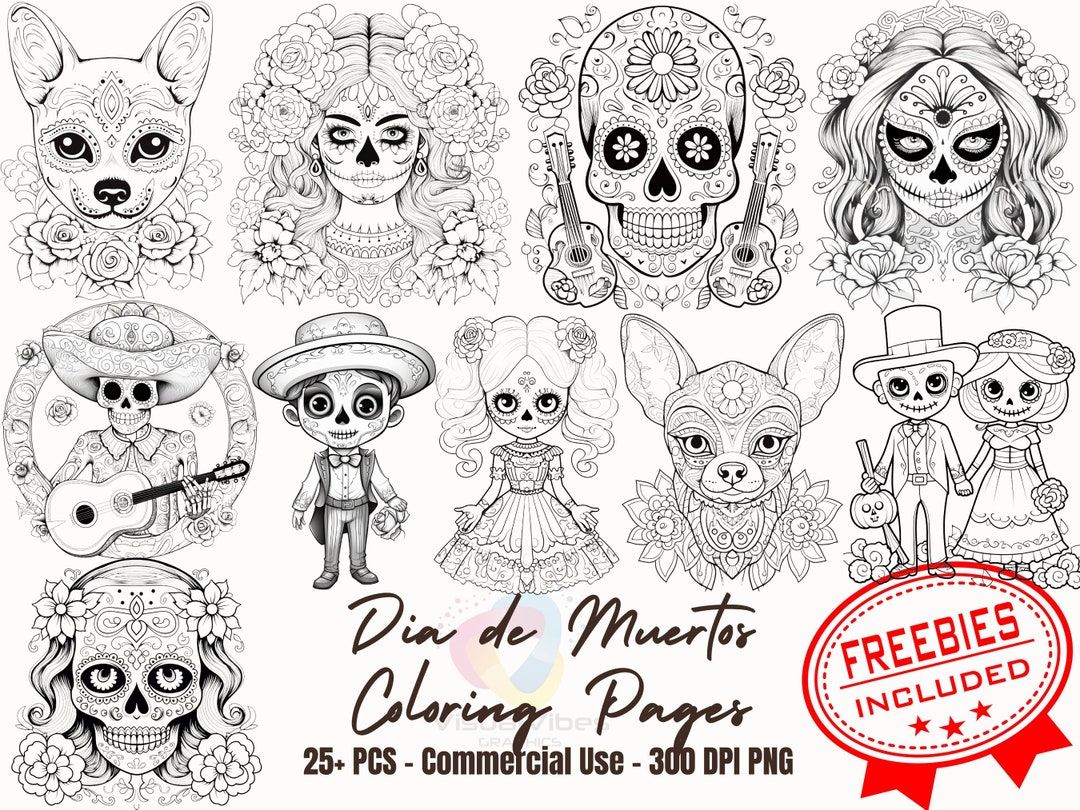 Over 25 Dia De Muertos Coloring Pages Bundle for Kids and Adults ...