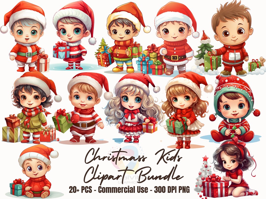 20+ Kids in Christmas Costumes Clipart Bundle Sticker PNG Holiday ...