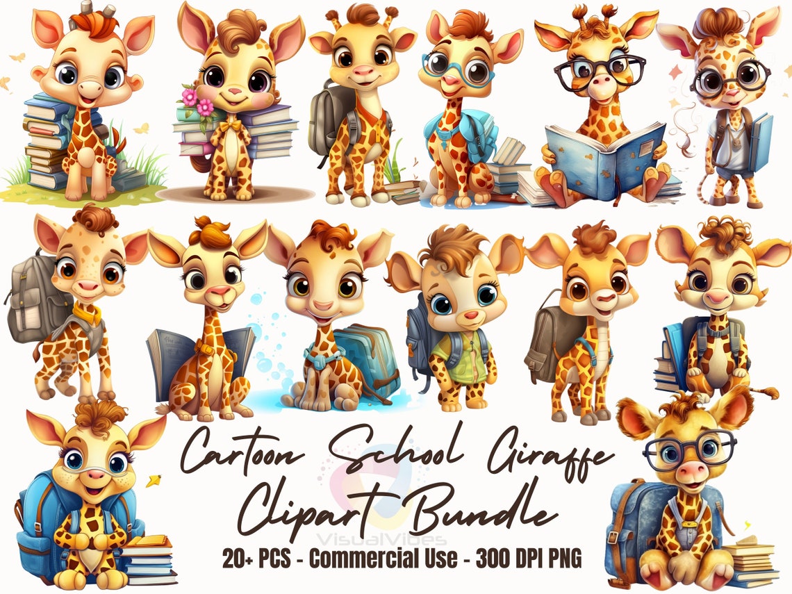 20 Cute Cartoon Baby Giraffe Clipart Back to School Sticker - Etsy