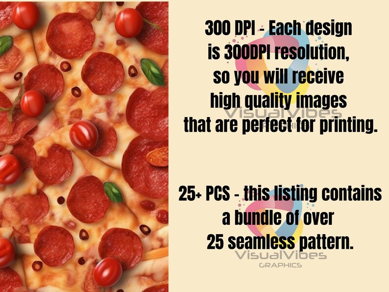 25+ Pizza Themed Seamless Pattern Bundle 300dpi Kitchen Decor Food ...