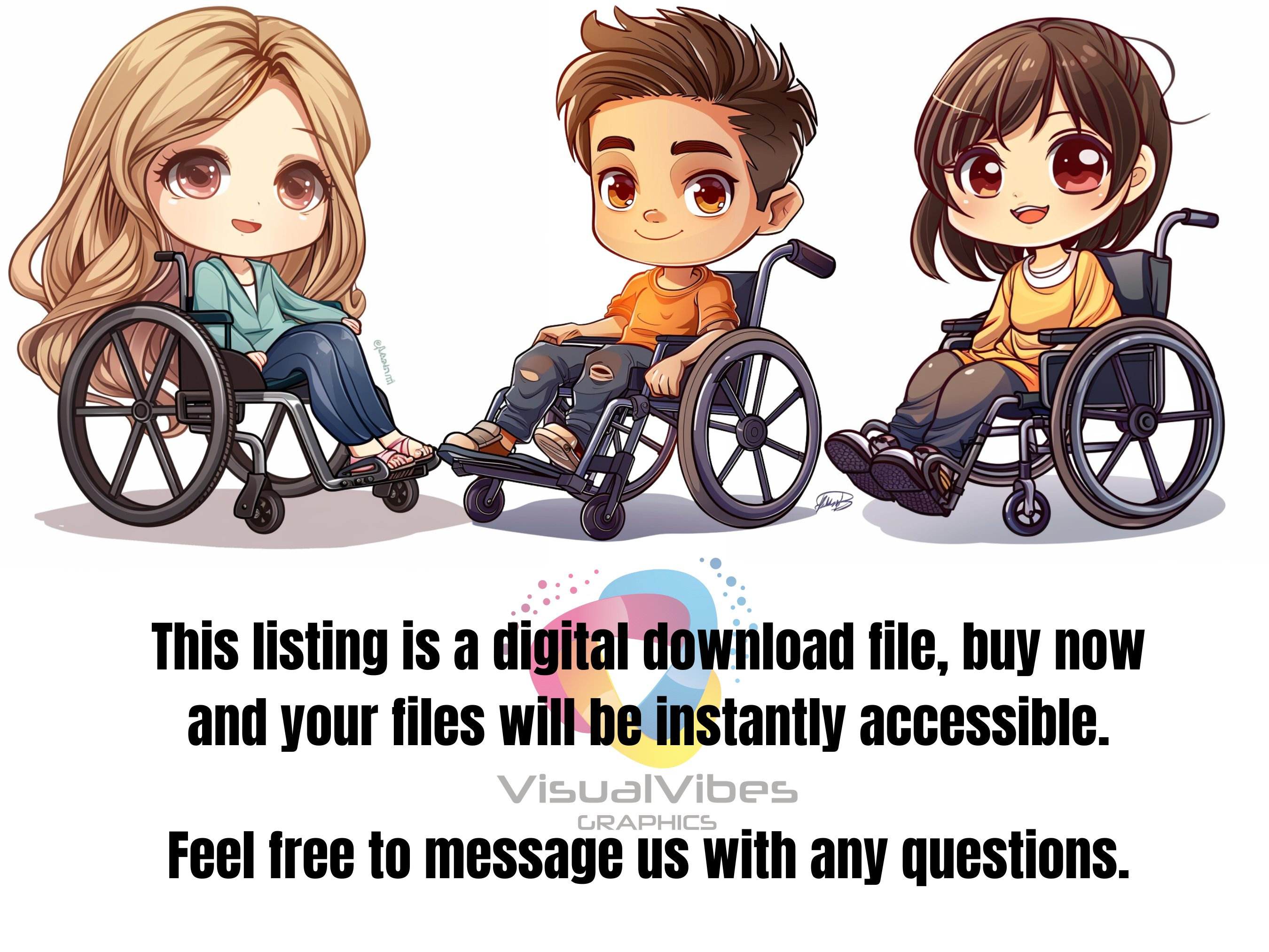 35 Cute Cartoon Kids on Wheelchair Clipart Bundle Disabled Children ...