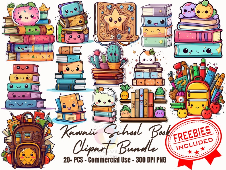 20 Kawaii Styles Back to School Clipart Bundle Kawaii Stickers Teacher ...