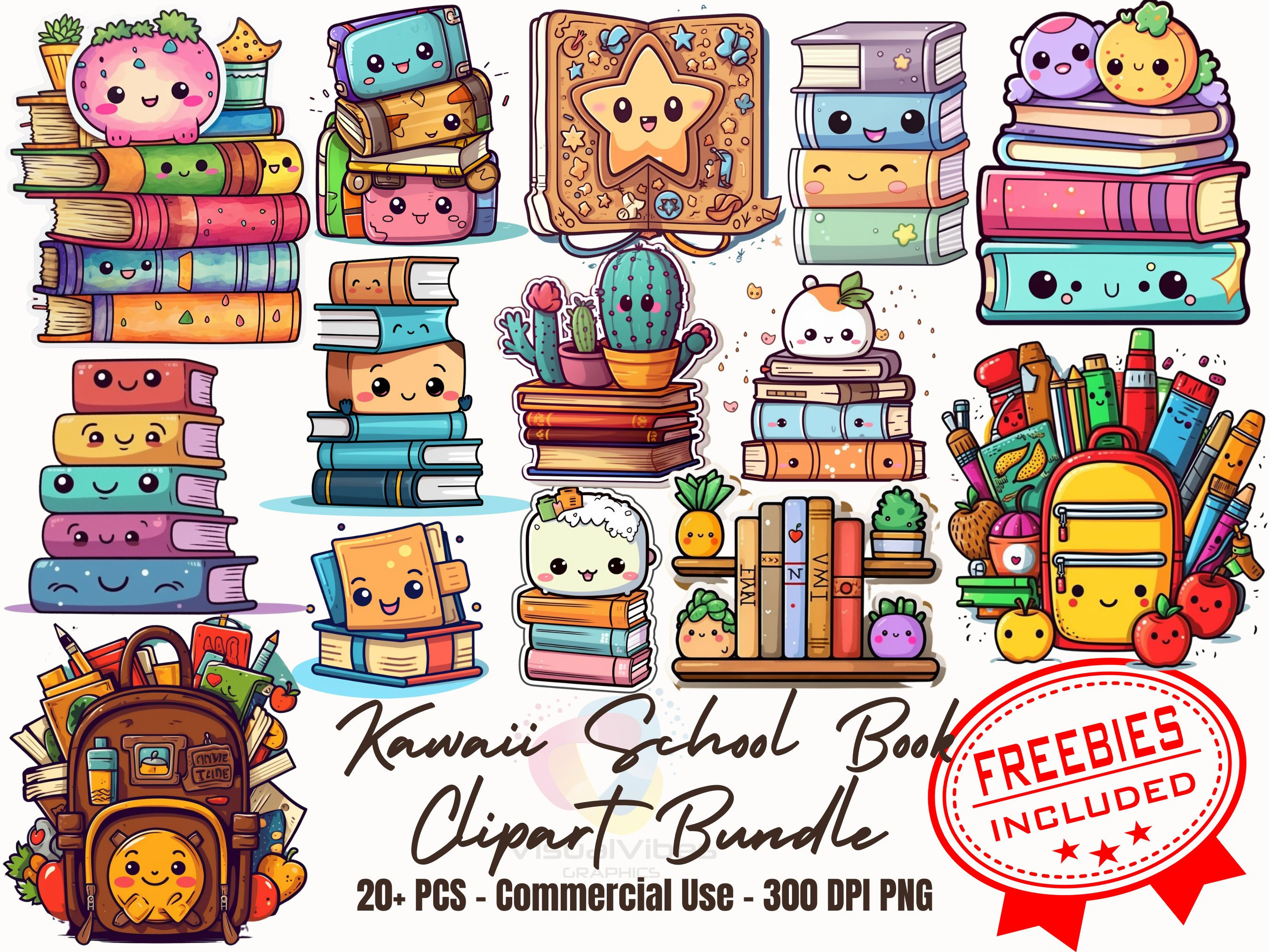20 Kawaii Styles Back to School Clipart Bundle Kawaii Stickers Teacher ...