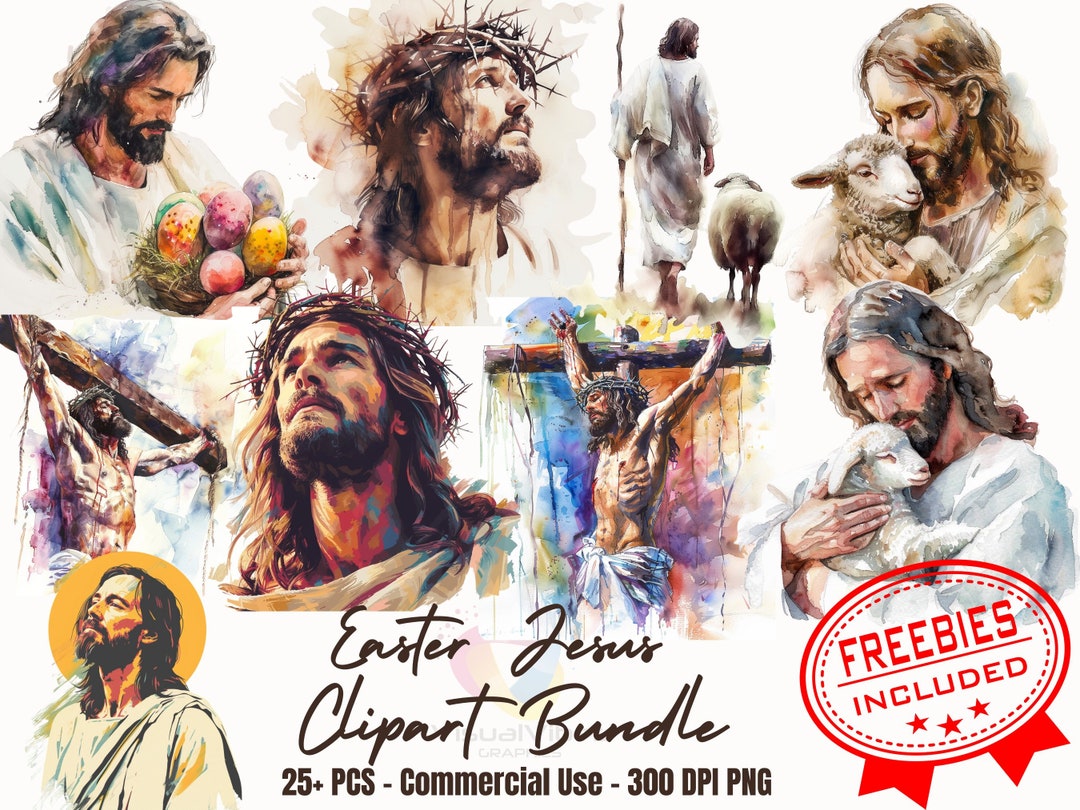 Over25 Watercolor Easter Illustrations With Jesus Christ Clipart Bundle ...
