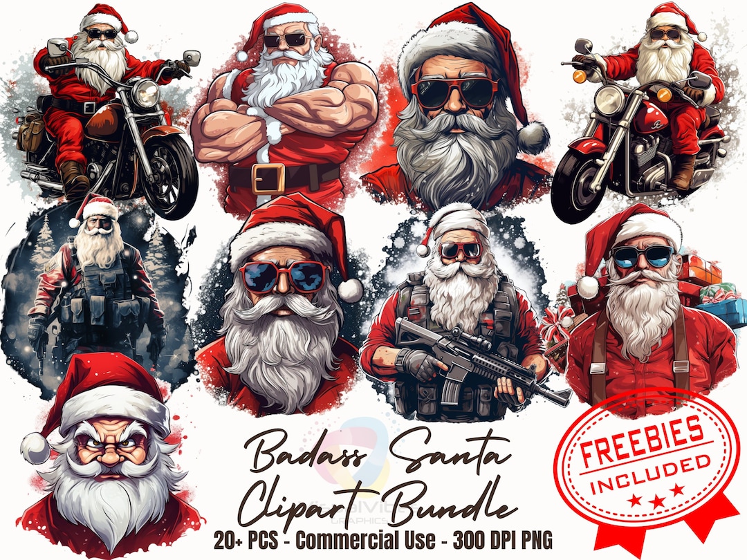 20+ Christmas Badass Santa Claus Clipart Bundle Christmas Tshirt Design ...