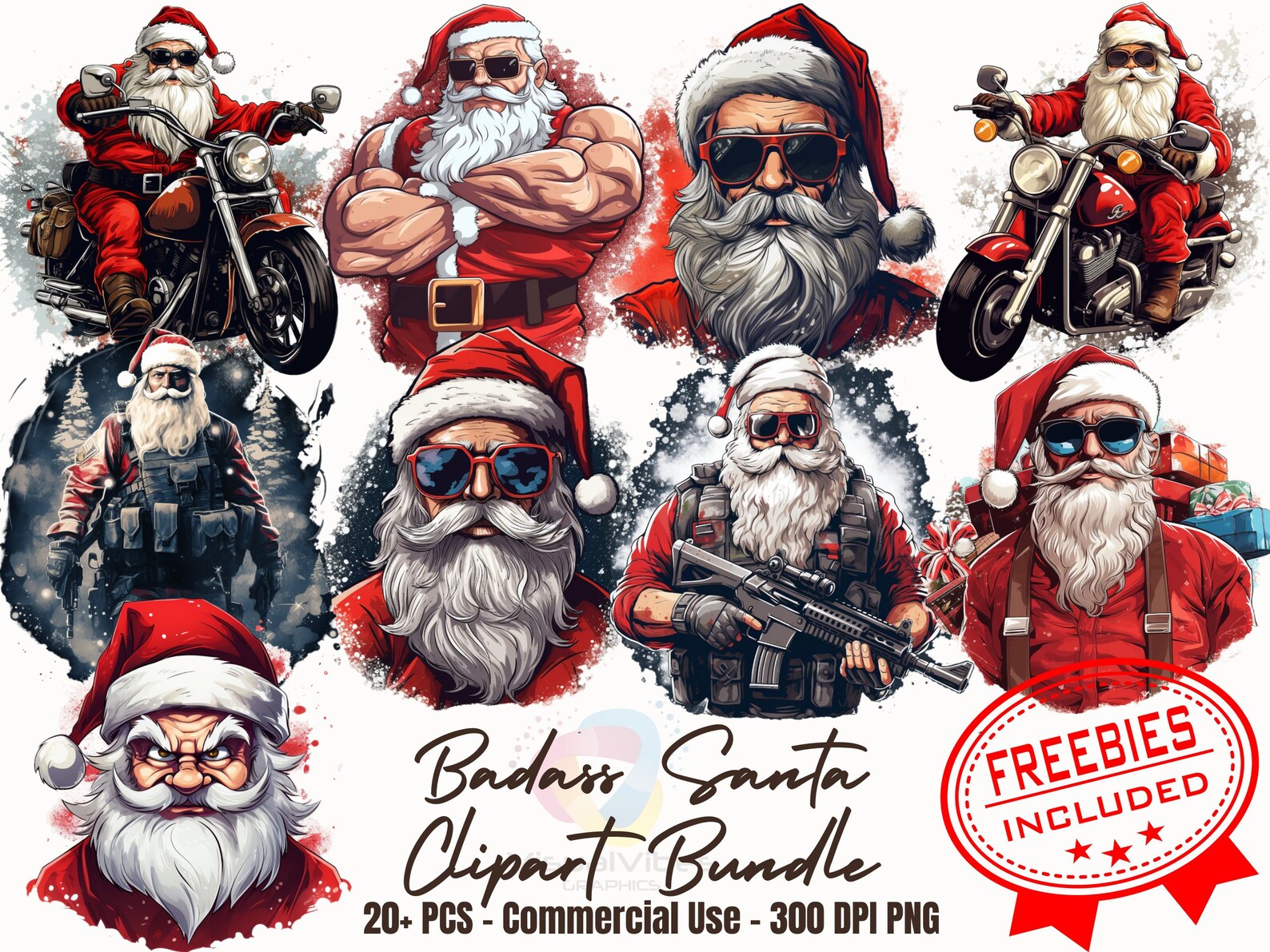 20+ Christmas Badass Santa Claus Clipart Bundle Christmas Tshirt Design ...