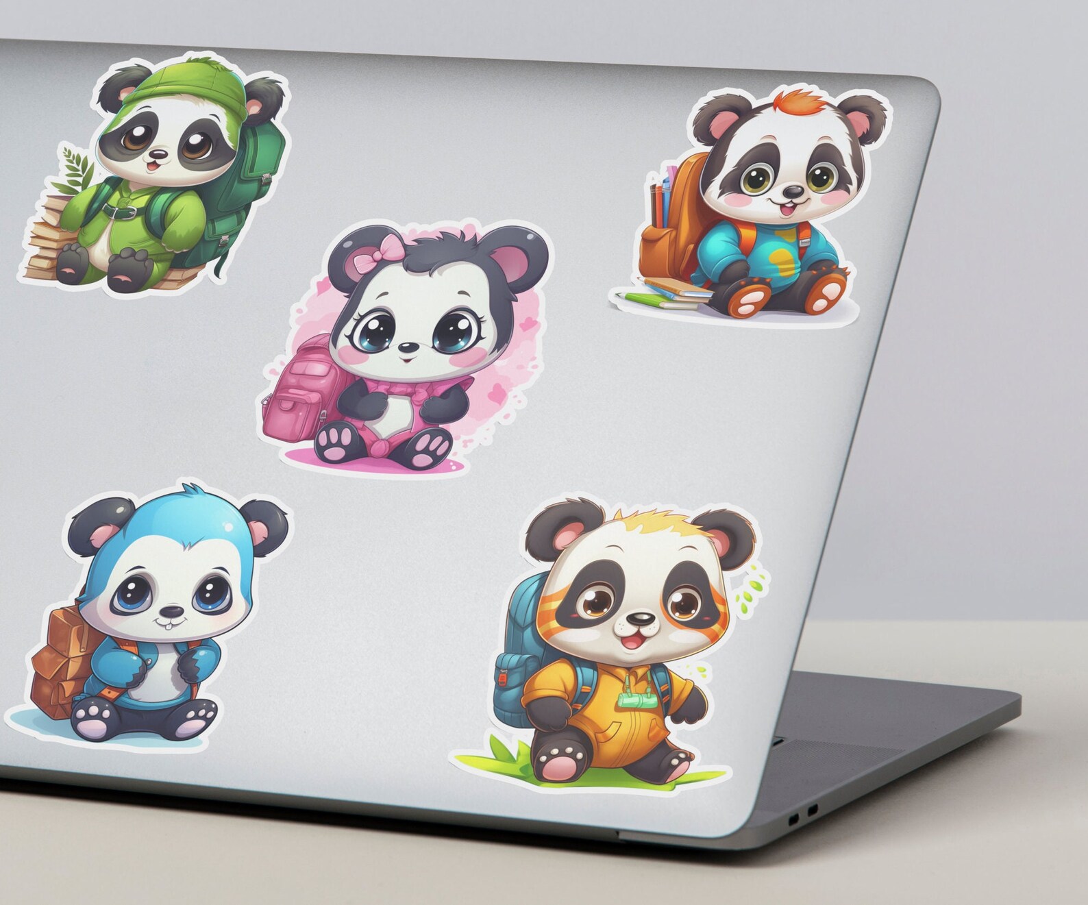 20 Cartoon Baby Pandas Clipart Bundle Back to School Sticker PNG ...