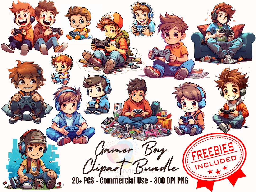 20+ Cartoon Gamer Boy Clipart Bundle Gaming Stickers Png Gaming Clipart ...