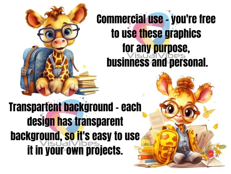 20 Cute Cartoon Baby Giraffe Clipart Back to School Sticker - Etsy