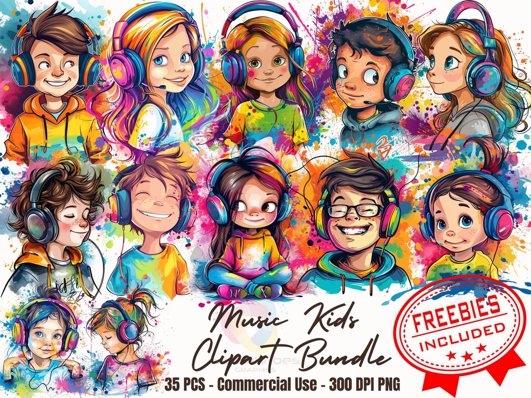 35 Cute Cartoon Colorful Music Kids Clipart Bundle Kids Sticker Music ...
