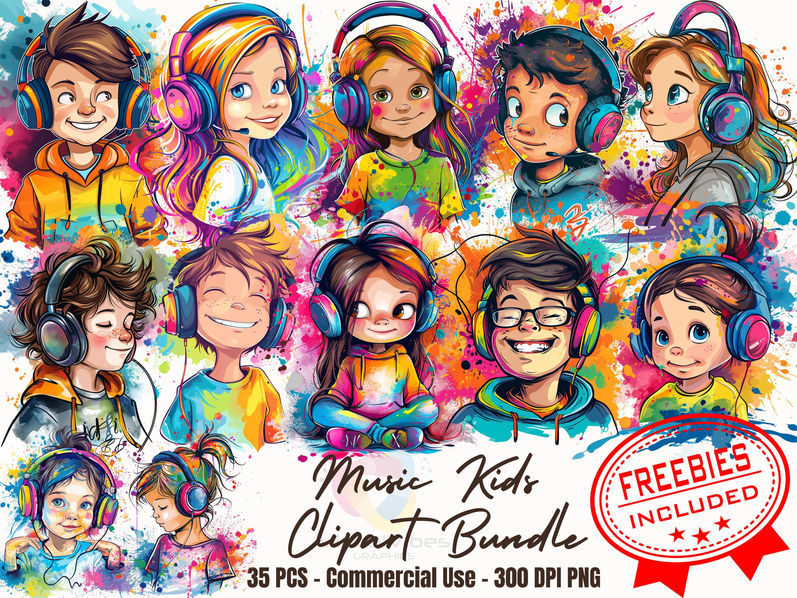 35 Cute Cartoon Colorful Music Kids Clipart Bundle Kids Sticker Music ...